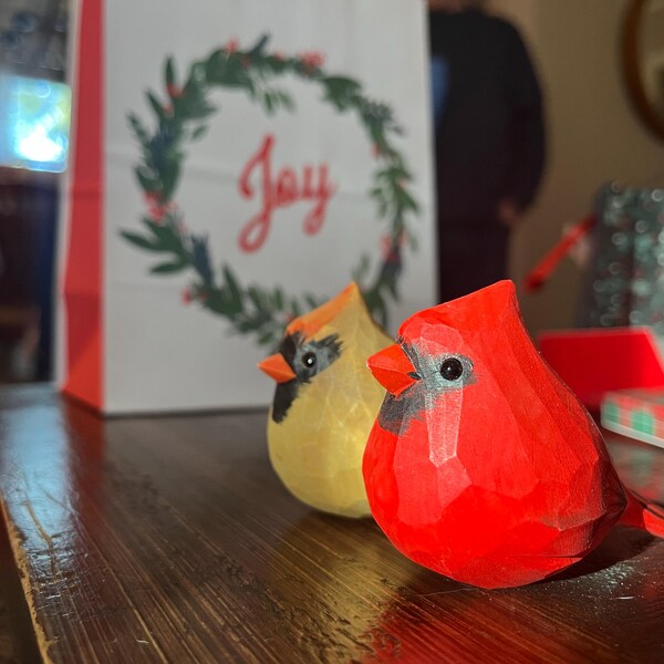 Handmade Cardinal Wood Carving Bird Figurine Cardinals Wood Cardinal ...