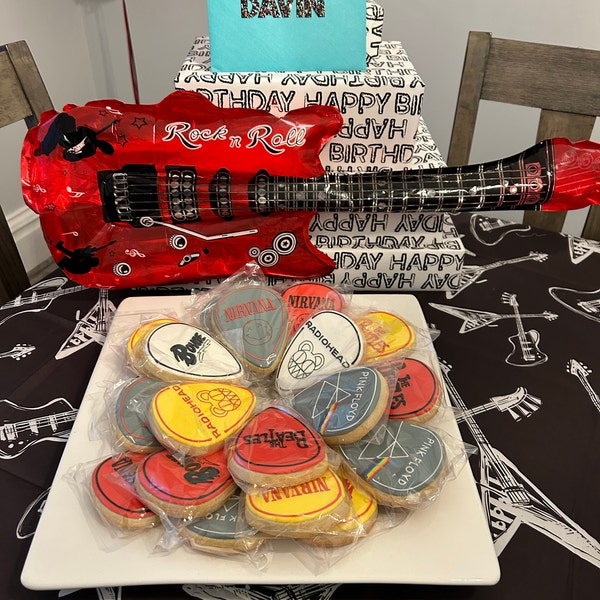 24 Large Guitar Picks Rock Band Name Custom Cookies, Personalized ...