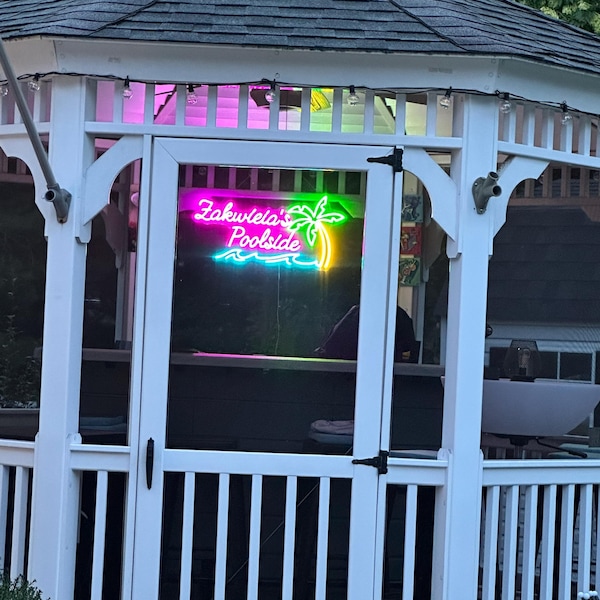 Poolside Sign Custom Neon LED Sign Pool Bar Decor Poolside Oasis Sign ...