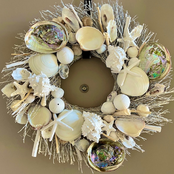 All Natural White Seashell, Sand Dollar, Abalone Wreath 19in - Etsy