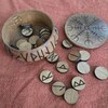 Hand Turned Alder Wood Box of 24 Dark Wood Runes Round Small Rune Set ...