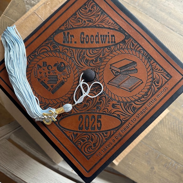 Custom Engraved Grad Cap Topper, Laser Cut Raw Vegan Leather ...