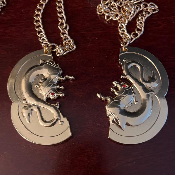 Double Dragon Gold Medallion Cosplay Prop Metal Necklace - Etsy