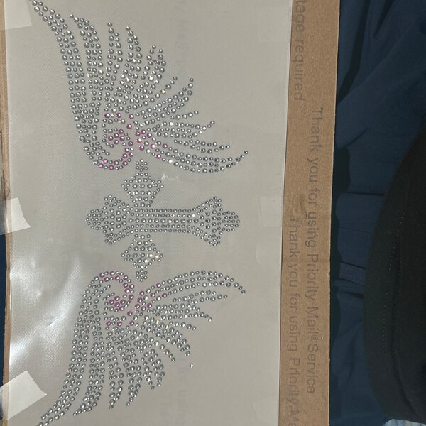 Cross With Wing Rhinestone Design , Bedazzled Cross Diy Patches, Heat ...