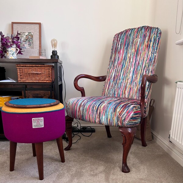 Burnt Orange Embroidered Thistle and Harris Tweed Footstool With ...