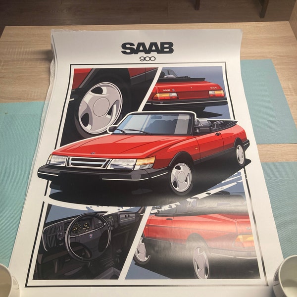 Saab 95 Aero Sedan Car Wall Poster Silver Saab Poster Wall Art Kids Man ...