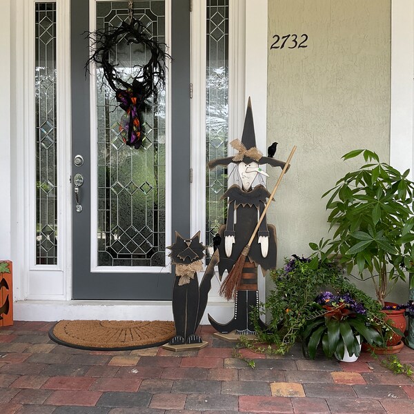 Witch and or Cat Porch Statue Halloween Porch Figure Decor - Etsy