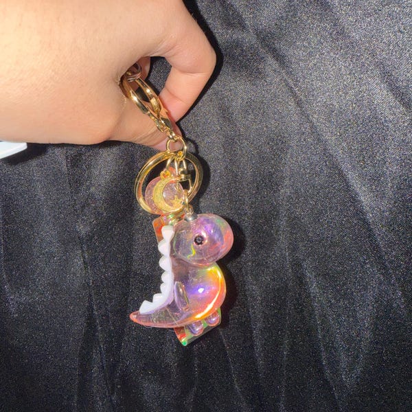 Iridescent Dinosaur Keychain – Cute Acrylic Dino Charm for Bags ...