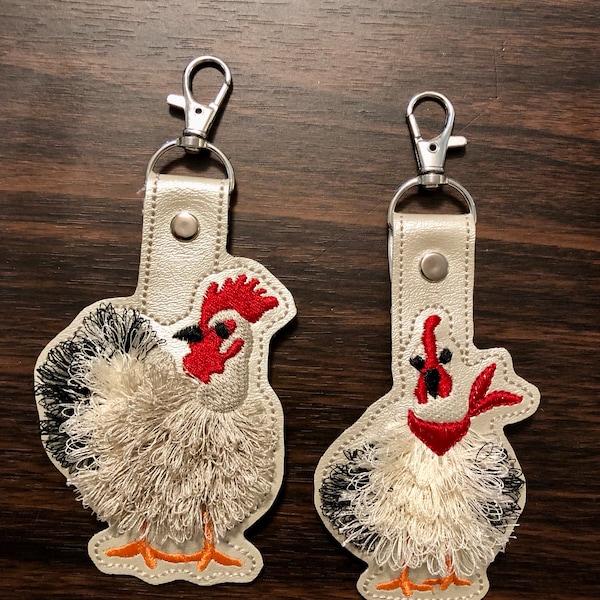 Fringed Chicken Key Fob Snap Tab SET of 2 Chicken Keychain in the Hoop ...