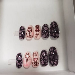 Cats Fake Nails, Press on Nails, False Nails, Faux Nails. Cat Lovers ...