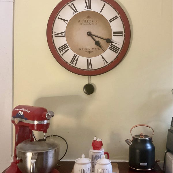 Charlotte Teal & Tan Wall Clock, 8 Sizes, Lifetime Warranty, Quiet, Non ...