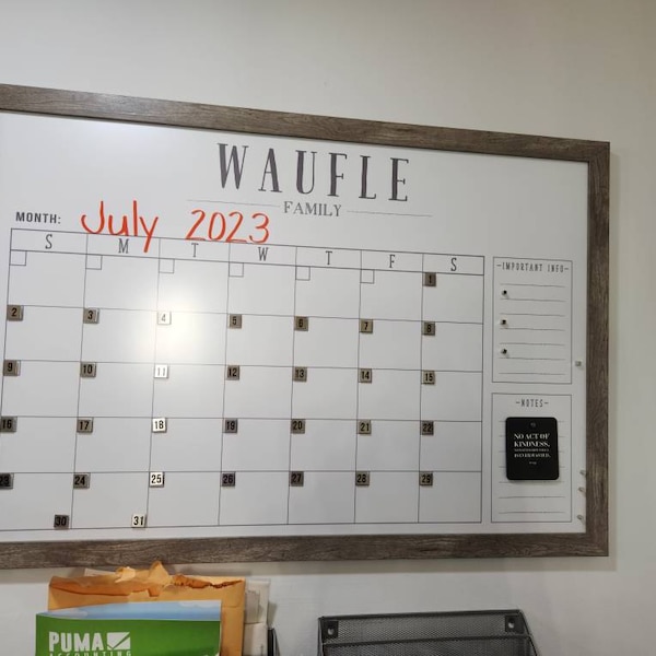 Family Dry Erase Chalkboard Calendar , Landscape 36" X 24" Grease Board ...
