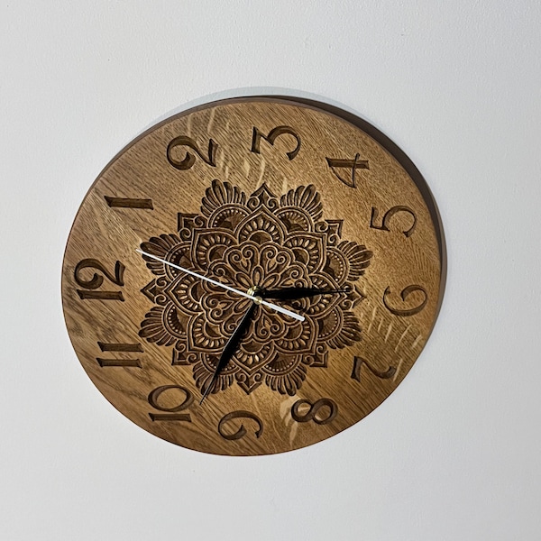 Ash Wood Wall Clock 12in With Mandala - Expertly Crafted Decorations ...