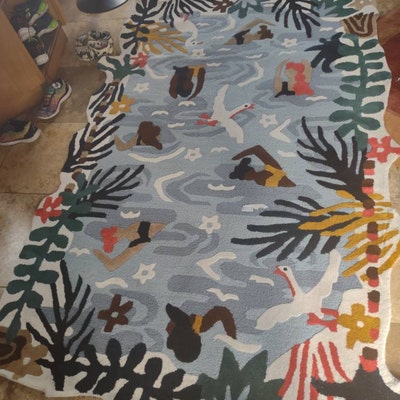 Melting Black & White Irregular Shape Unshape Hand-tufted 100% Wool ...