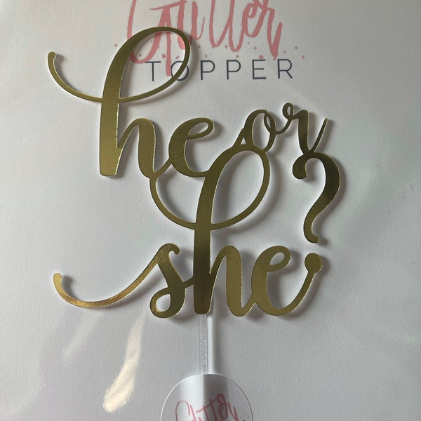 He or She Cake Topper, Gender Reveal Cake Topper, Baby Shower Cake ...