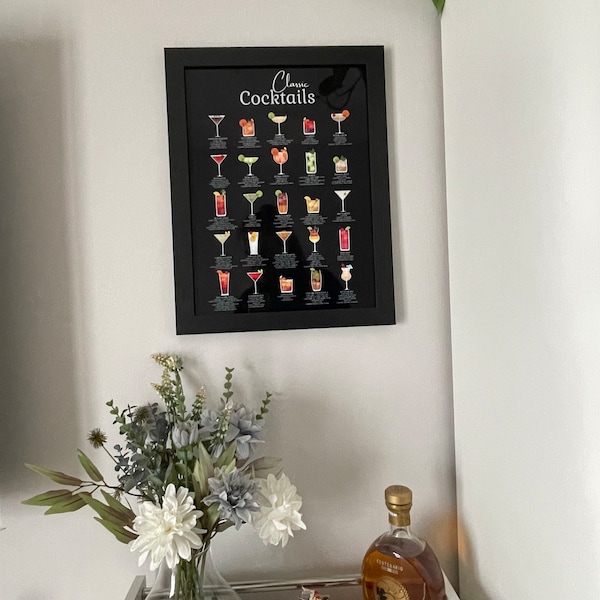 Classic Cocktail Metal Home Bar Sign Print on Black Chalkboard. 25 ...