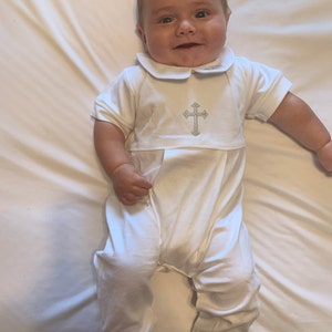 Kiran White W White Trim Baptism Outfit-pima Cotton Short-sleeve, Long ...