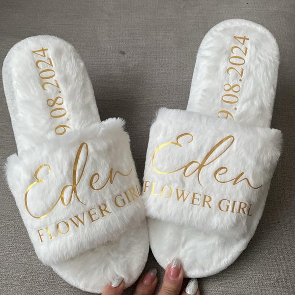 Custom Fluffy Slippers, Fluffy Cross Slippers, Custom Bride Slippers ...