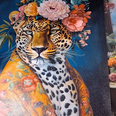 Maximalist Eclectic Fashionista Leopard Art Print Bold Animal Portrait ...