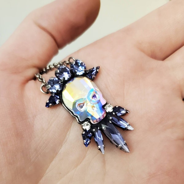 Skull Necklace, Sugar Skull Purple Crystal Necklace, Bridal Gothic ...