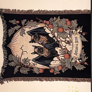 Mauve Pink Bat Tapestry Woven Throw Blanket Pastel Decor Halloween Bat ...