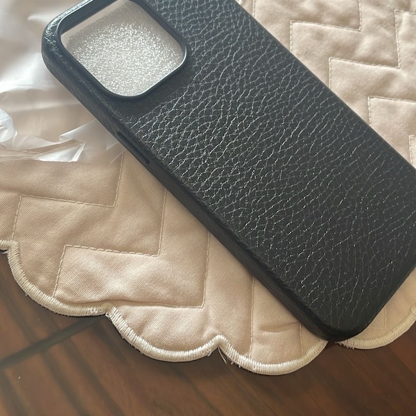 Personalised Black Pebble Leather iPhone Case Full Wrap - iPhone 14 ...