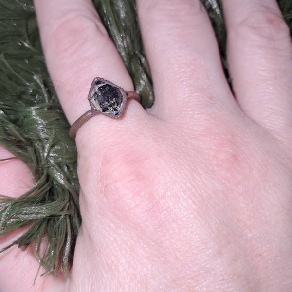 Raw Crystal Ring | Anthraxolite Quartz Diamond Ring | Electroformed ...