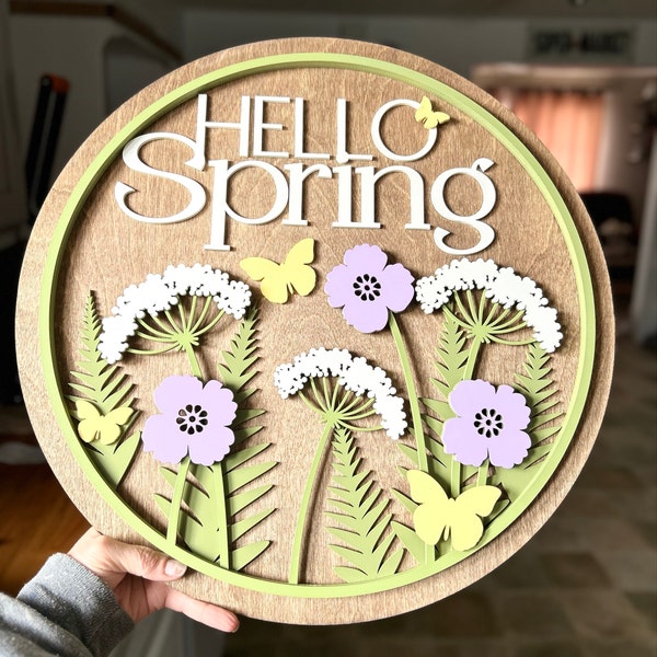 Hello Spring Wood Round Sign SVG, Wildflowers Door Hanger SVG ...