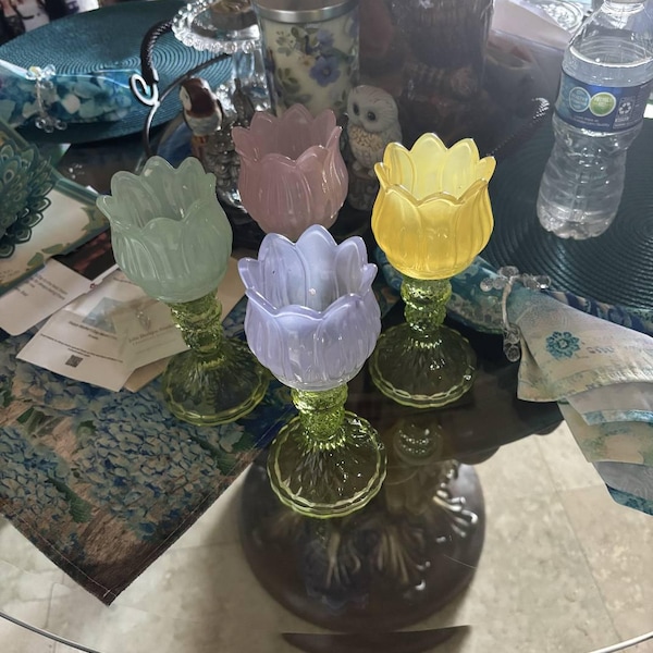 Spring Glass Tulip Tea Light Holder - Set of 4 - Etsy