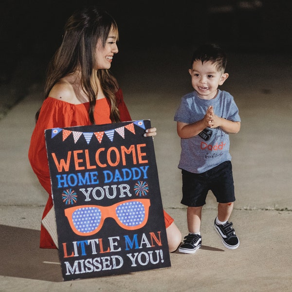 Welcome Home Daddy Sign Son Red White Blue Child Military Homecoming ...