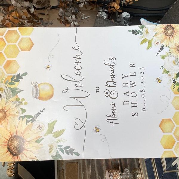 Editable Sunflower Honey Bumble Bee Baby Shower Baby Sprinkle Welcome ...