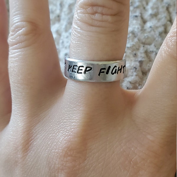 Always Keep Fighting, Aluminum Ring, Metal Stamped, Adjustable Ring ...