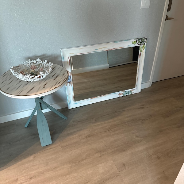 Hand Painted Turtle Mirror, Beach Turtle Mirror, Beach Decor, Beach ...