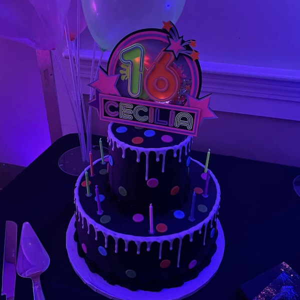 Neon Theme Cake Topper | Personalized Cake Topper | Glow in the Dark ...