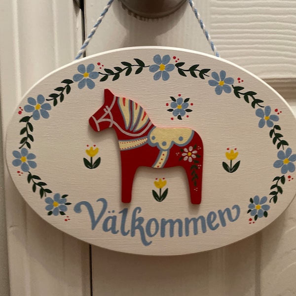Swedish Welcome Sign, Dala Horse, Swedish Sign, Swedish Gifts, Swedish ...