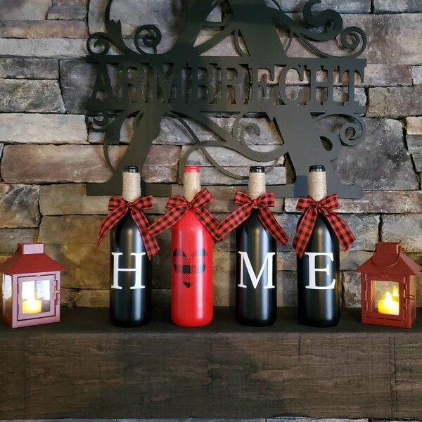 Modern Farmhouse | Buffalo Plaid Decor | County Decor | Wine Bottle ...