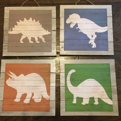 Dinosaur Prints Set of 4-wood Dinosaur Signs Set of 4-dinosaur ...