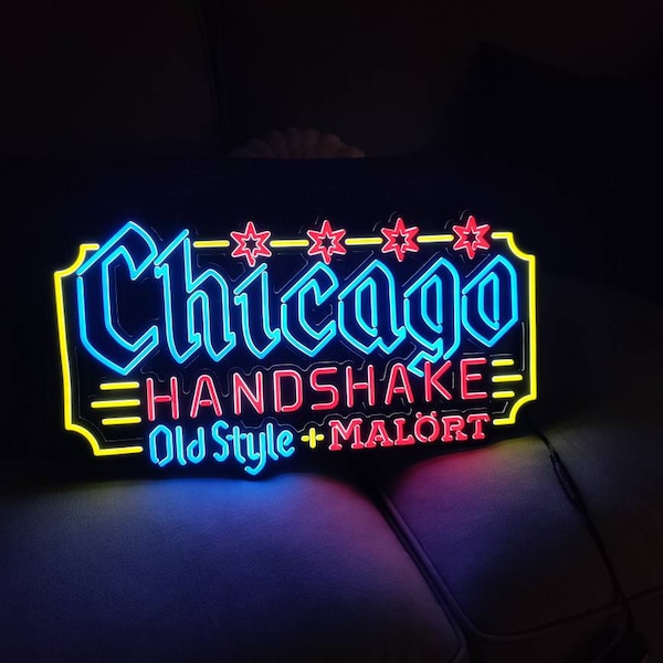 Neon Neighborhood Map of Chicago Poster Wall Art - Bright Neon Colors ...