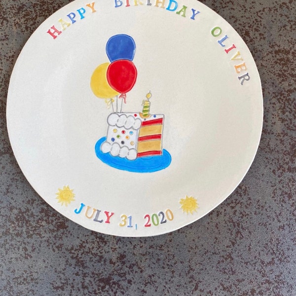 Personalized Ceramic Birthday Cake Plate, Custom Colorful Dessert Plate ...