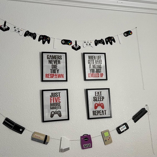 Retro Video Game Birthday Theme Banner, Gamer Party Garland Decor ...