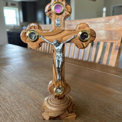 8 Inch Wooden Cross for Wall Décor Olive Wood Crucifix Made in the Holy ...
