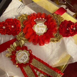 Royal Red Gold Prince Flower Sash, Red Gold Maternity Sash, Royal Gold ...