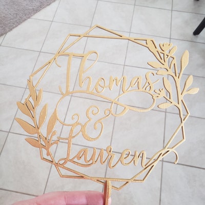 Personalized Names Wedding Cake Topper Geometric Custom Unique First ...