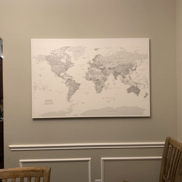 Detailed Push Pin World Map Canvas, Personalized Travel Wall Art to ...