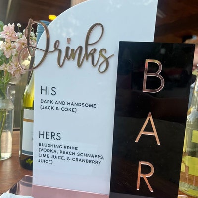 Acrylic Split Wedding Bar Sign Signature Drink 9x12 Frosted Bar Menu ...