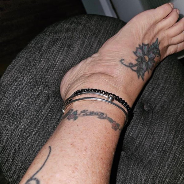 925 Sterling Silver Feet Ankle Bangle - Oxidize Silver Flexible Feet ...