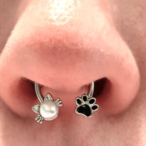 Pearl Cat Paw Septum Ring/16g Nose Ring Hoop/daith - Etsy UK