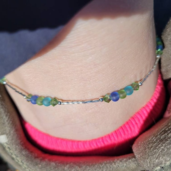 Sea Glass Inspired Anklet - Light Aqua - Sterling Silver - Anklet for ...