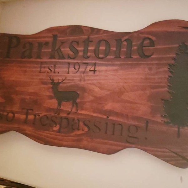 Outdoor Carved Sign - Custom Wooden Carved Cabin Sign - Pine Trees ...