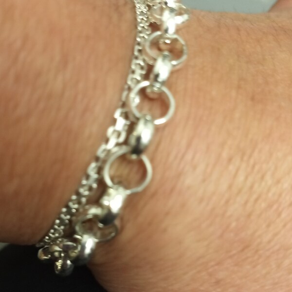 Chunky Rolo Chain Bracelet Choose Size Thick Silver Plated Bracelet ...